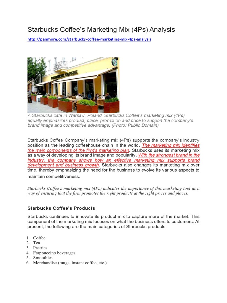 Starbucks Marketing Mix Analysis (4Ps) | PDF | Starbucks | Promotion ...