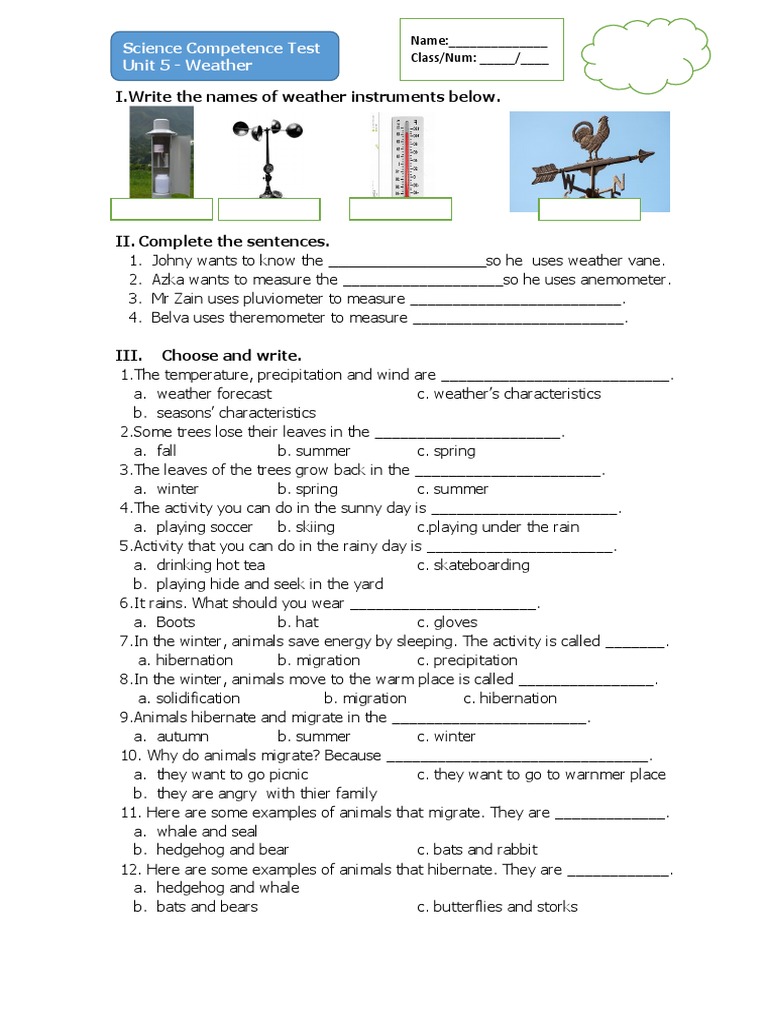 Unit5-Weather Competence Test | PDF