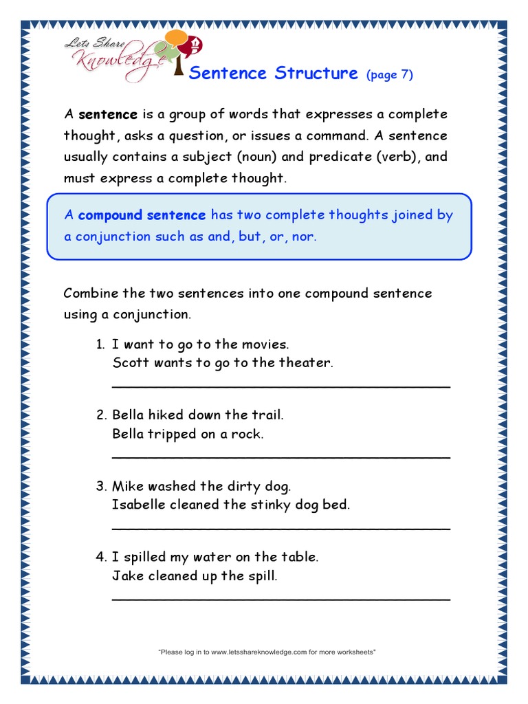 Grade 3 Grammar Worksheets Sentence Structure 07 | PDF