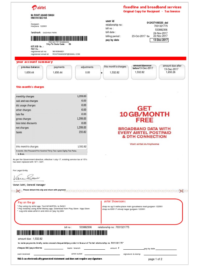 Analysis of a Telecom Invoice Detailing Fixed Line and Broadband ...