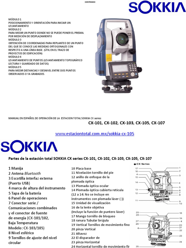 Manual en Español de Operación de La Estacion Total Sokkia CX PDF | PDF | Science | Electrónica