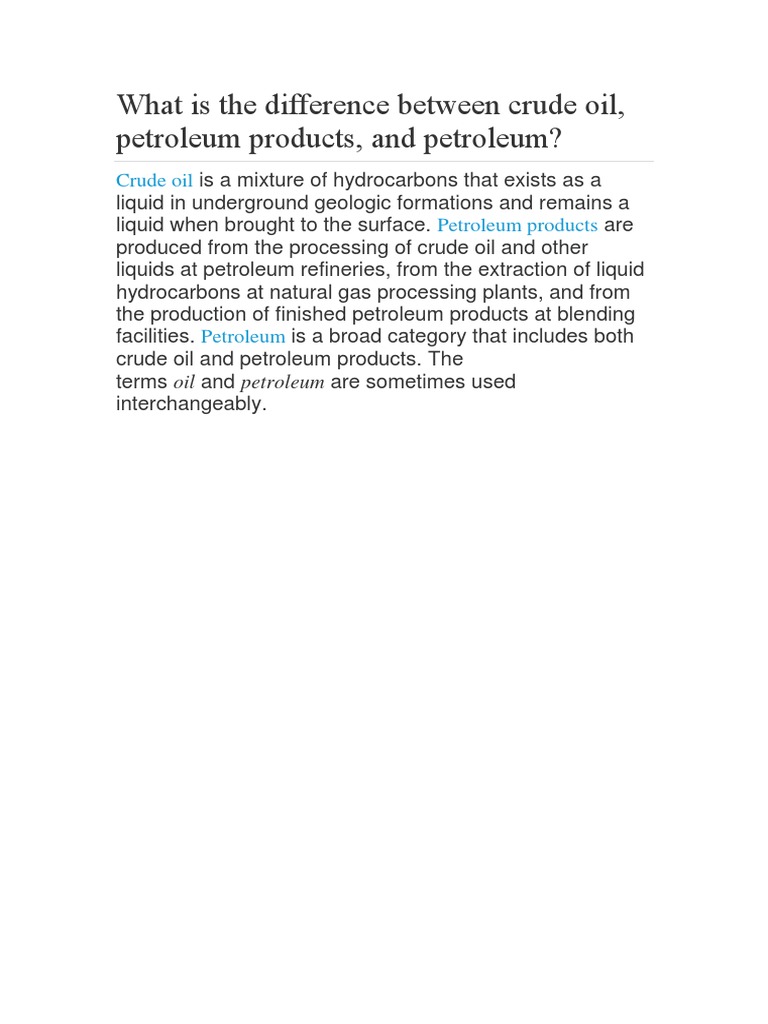 What Is The Difference Between Crude Oil, Petroleum Products, and Petroleum? | PDF