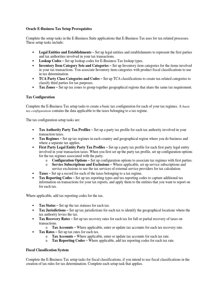 BR100 Oracle Ebiz Tax Setup Pre-Requisites | PDF | Electronic Business ...