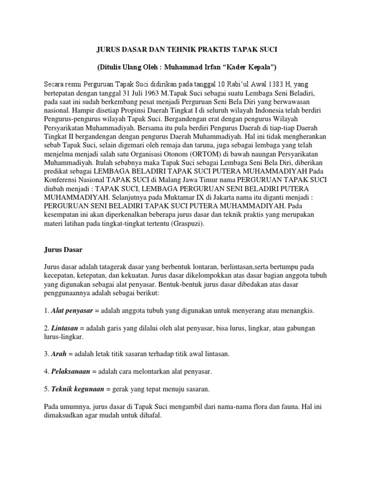 Jurus Dasar Dan Tehnik Praktis Tapak Suci | PDF