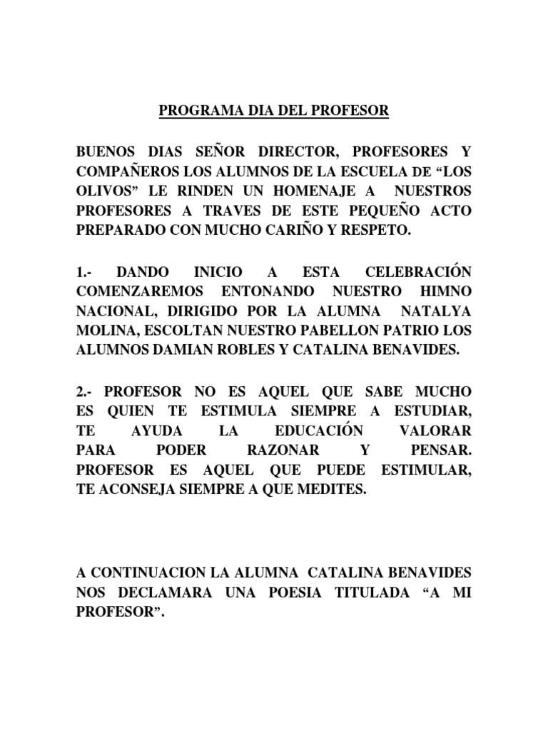 Un homenaje a los profesores: el programa del Día del Profesor | PDF