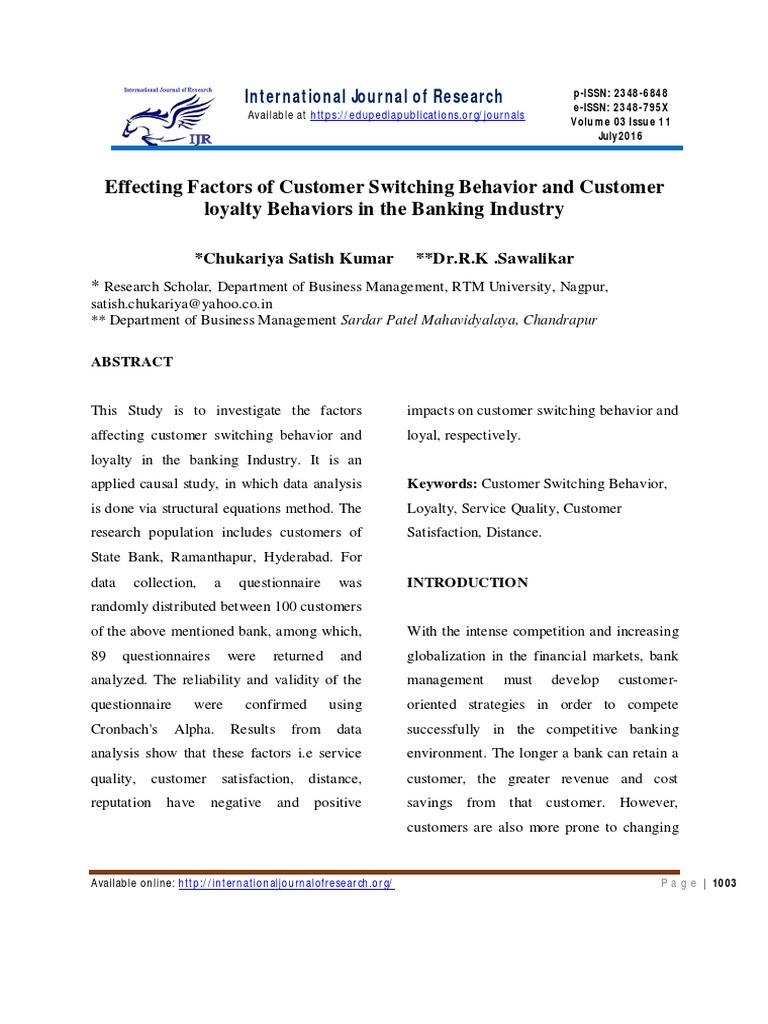 Effecting Factors of Customer Switching Behavior and Customer Loyalty ...