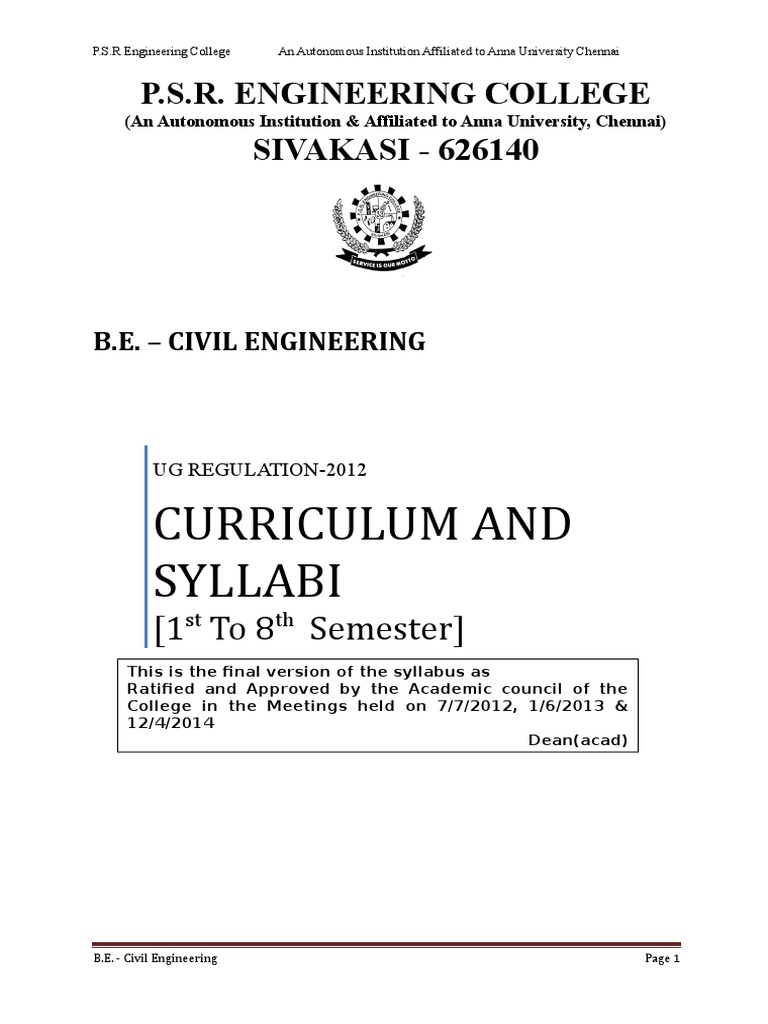 Curriculum and Syllabus for Bachelor of Engineering in Civil ...