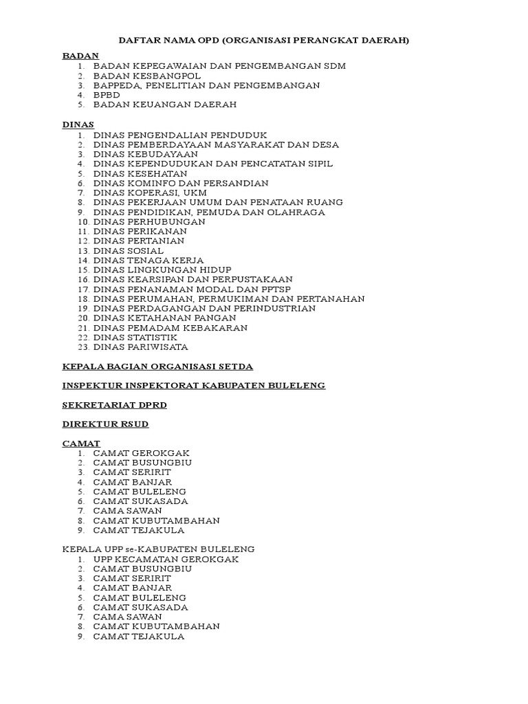 Daftar Nama Opd | PDF