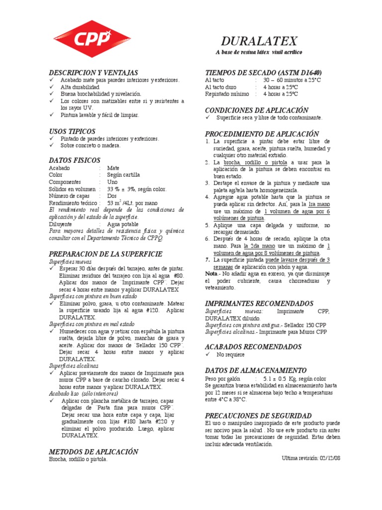 FICHA TECNICA CPP - Duralatex PDF | PDF | Pintar | Agua