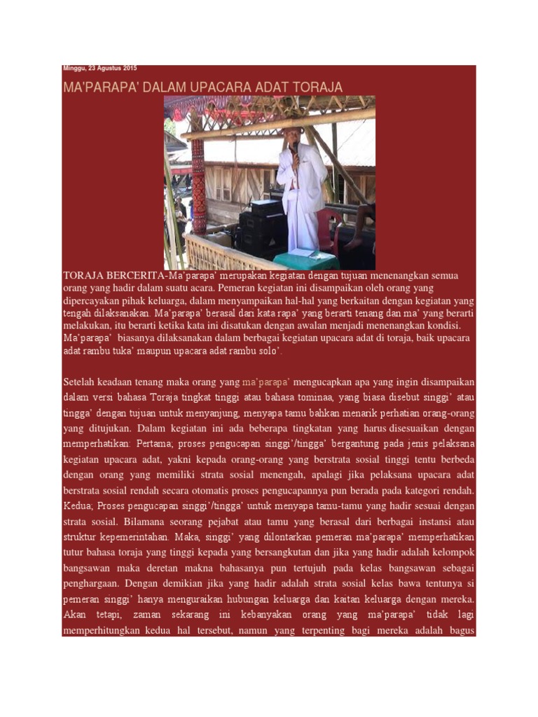 Ma'parapa' dalam Upacara Adat Toraja | PDF