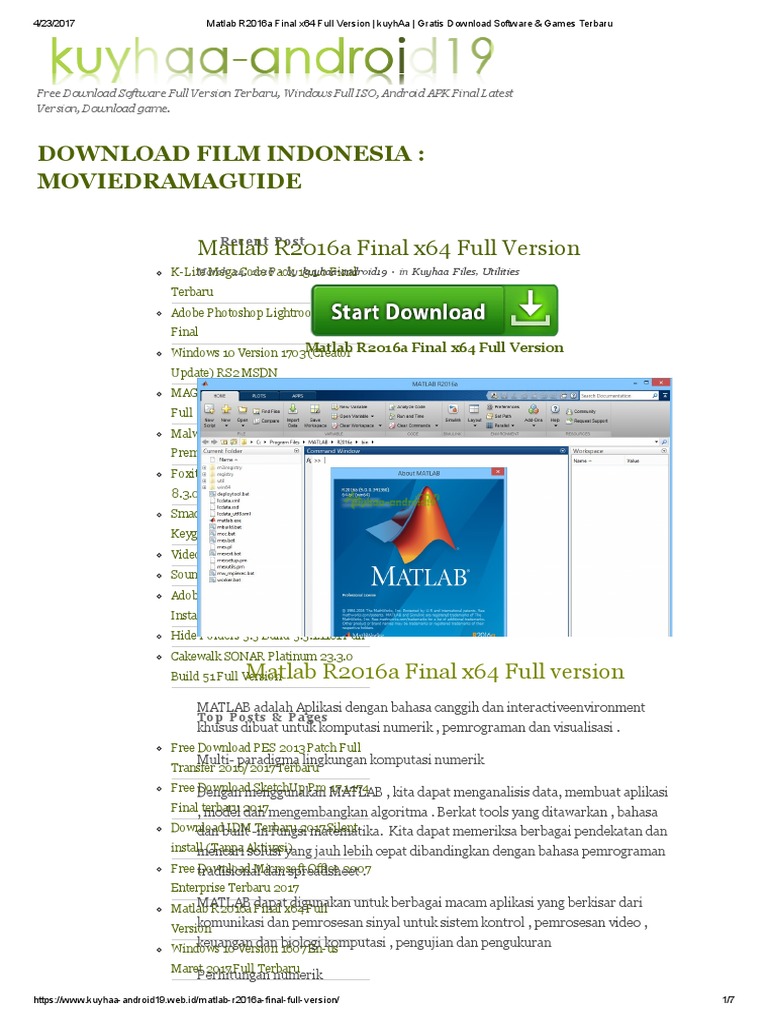 Matlab R2016a Final x64 Full Version - KuyhAa - Gratis Download Software & Games Terbaru | PDF ...