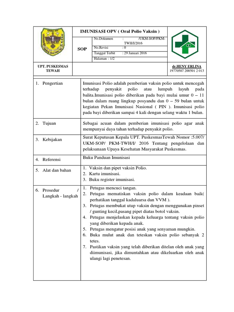 SOP Pemberian Vaksin OPV | PDF