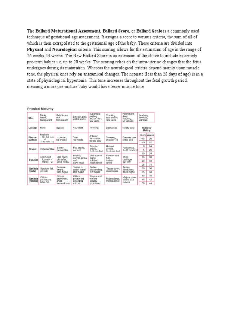 Ballard Maturational Assessment Overview | PDF | Wellness