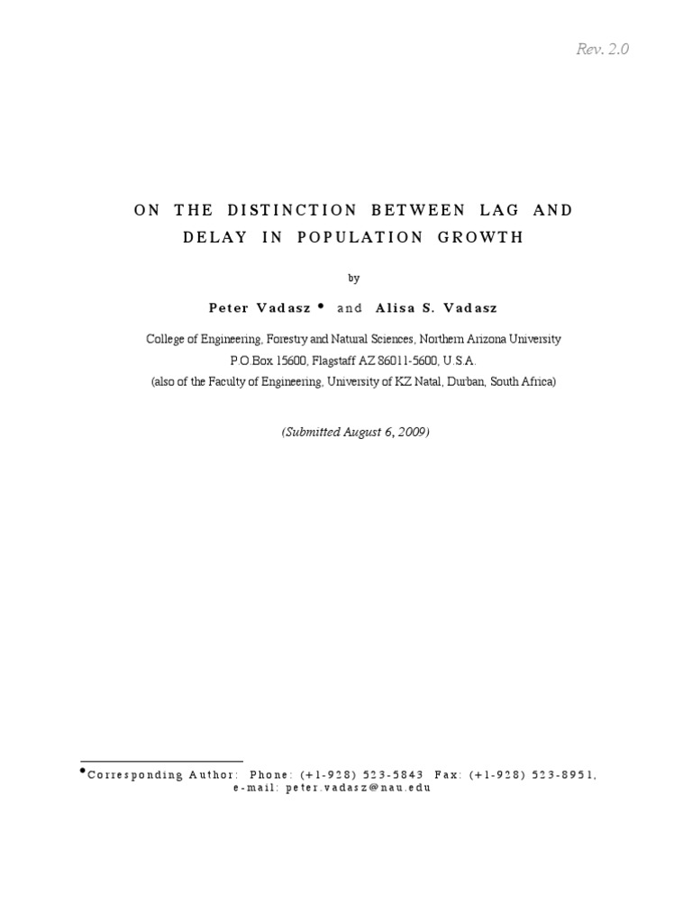 On The Distinction Between Lag and Delay in Population Growth | PDF ...