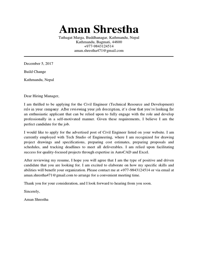 Civil Engineer Job Application Letter | PDF | Career & Growth