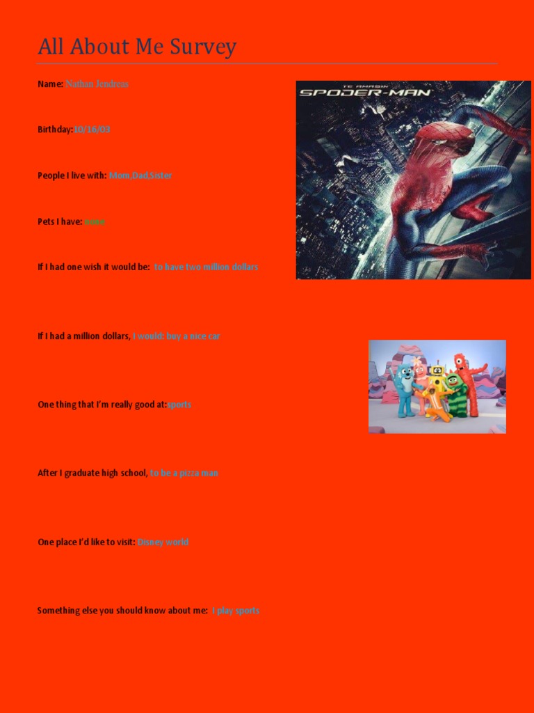 All About Me Survey | PDF | Leisure
