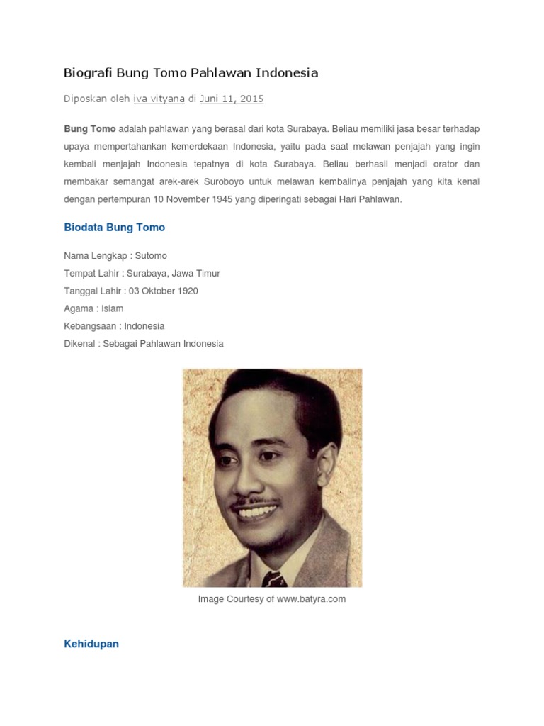 Biografi Bung Tomo Pahlawan Indonesia | PDF