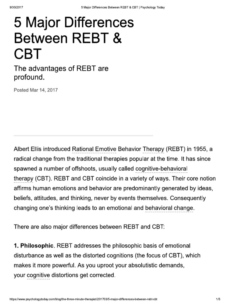 5 Major Differences Between REBT & CBT - Psychology Today | PDF ...