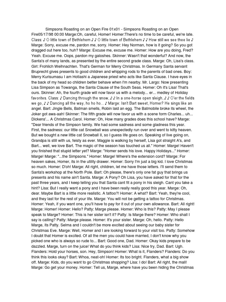 Roasting at An Open Fire (Simpsons Original Scripts) | PDF | Bart ...