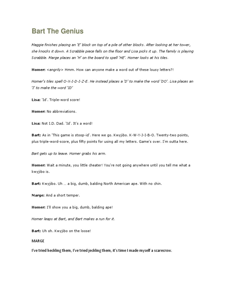 Bart The Genius | PDF | Bart Simpson | 20th Century Fox Franchises