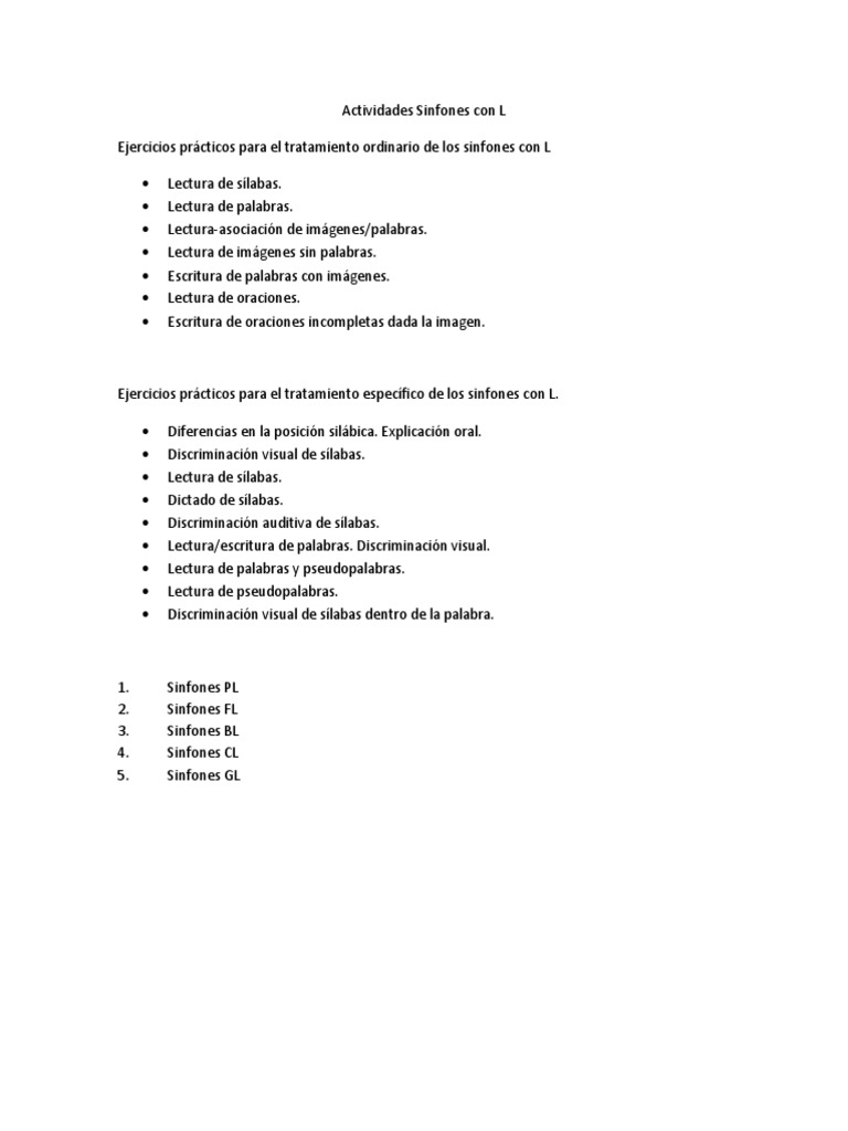 Actividades Sinfones Con L | PDF | Lectura (proceso) | Sílaba