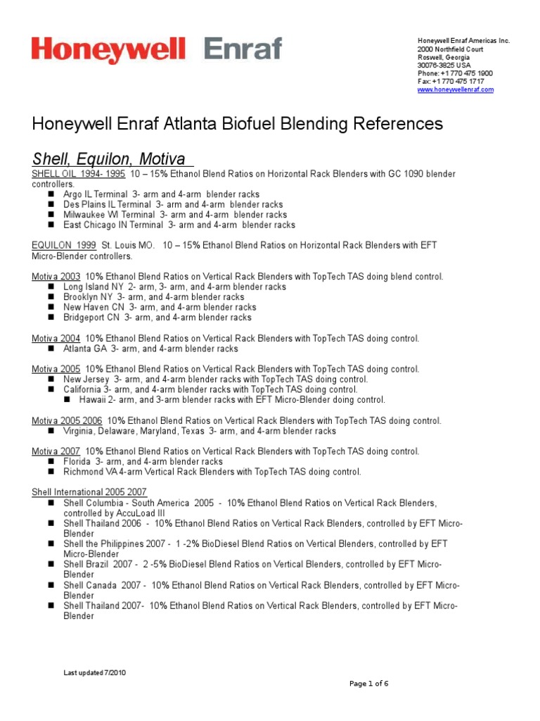 Honeywell Enraf Blender Referen 2012 | PDF | Biodiesel | Petroleum