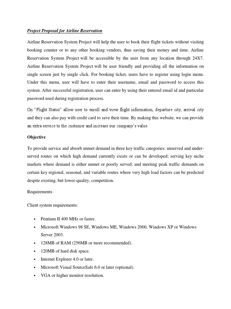 Project Proposal For Airline Reservation: Objective | PDF | Windows ...