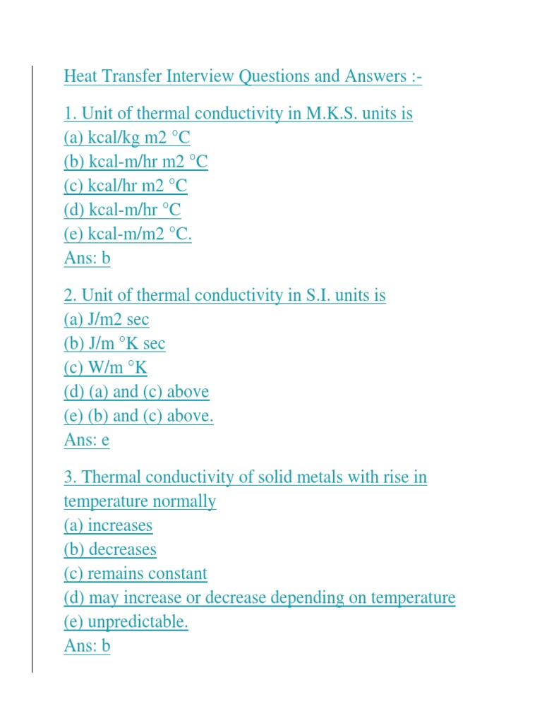 Heat Transfer Q&A Guide for Interviews | PDF | Heat Transfer | Thermal ...