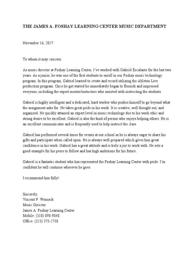 Letter of Rec 2 | PDF