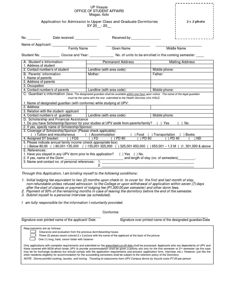 FORM-Dorm Application For Upperclass 2016-Final2 | PDF | Dormitory ...