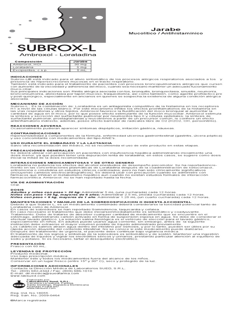 Subrox L Inserto WEB | PDF | Medicamentos con receta | Alergia