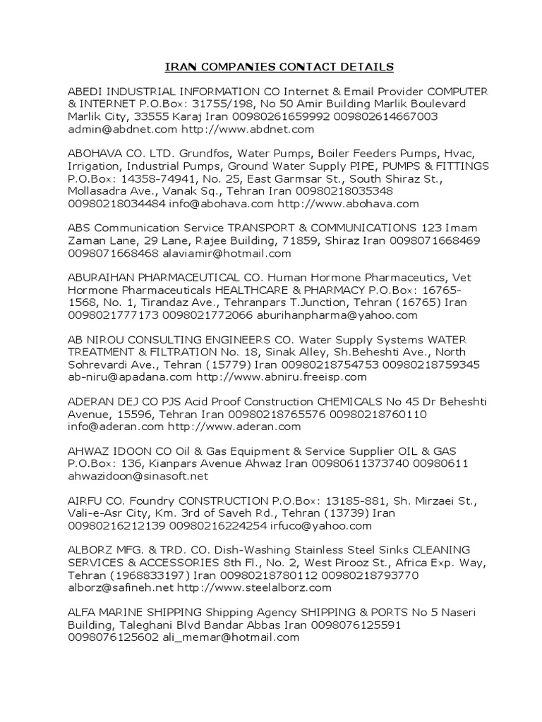 Iran Companies Contact Directory | PDF | Technology & Engineering