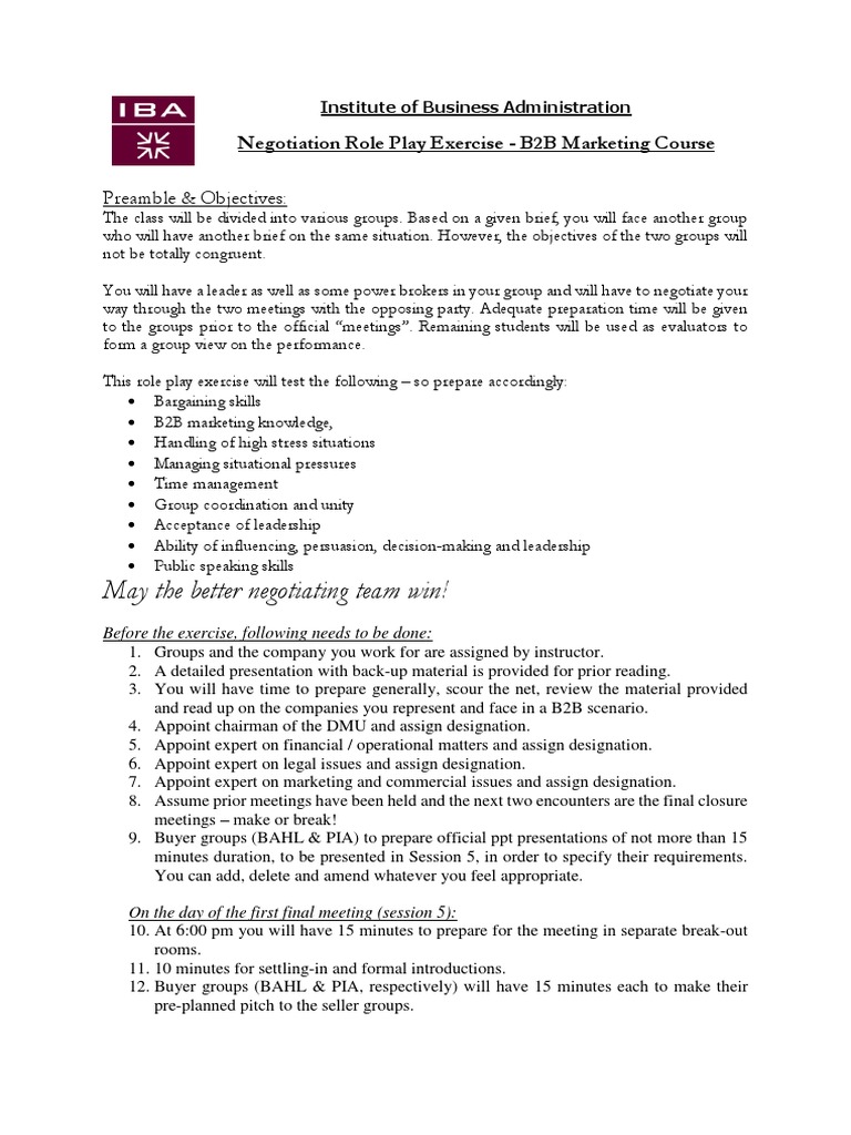 Negotiation Role Play Exercise | PDF | Negotiation | Leadership