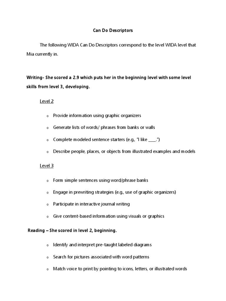 Wida Can Do For Mia | PDF