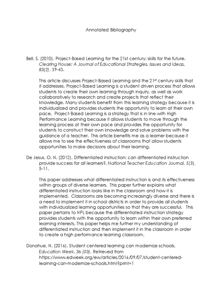 Annotated Bibliography | PDF | Differentiated Instruction | Project Based Learning