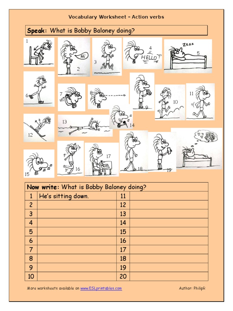 Vocabulary Matching Worksheet Action Verbs Fun Activities Games 727 | PDF
