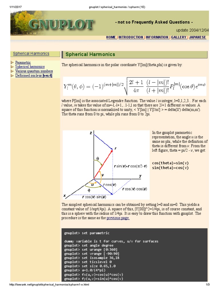 Gnuplot - Spherical - Harmonics - Spharm (1E) | PDF | Sphere | Pi