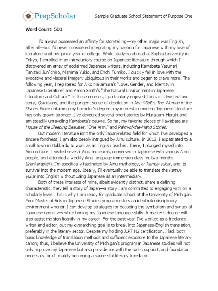 PrepScholar-SOP-Sample-One.pdf | Japanese Literature | Japanese People ...