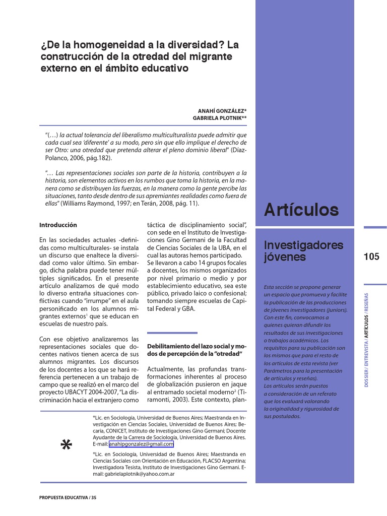 De La Homogeneidad A La Diversidad Gonzalez y Plotnik PDF | Descargar ...
