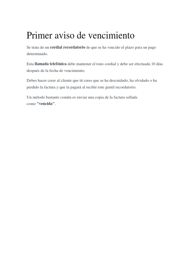 Primer Aviso de Vencimiento | PDF
