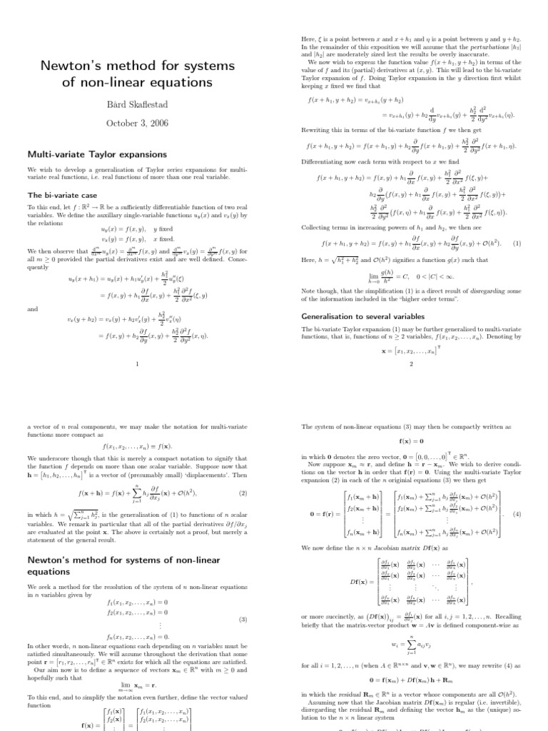 Newton's Method For Systems of Non-Linear Equations: Bård Skaflestad ...