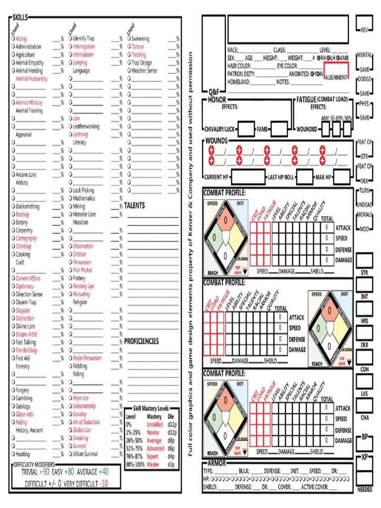HackMaster Form-Fillable PC Sheet | PDF