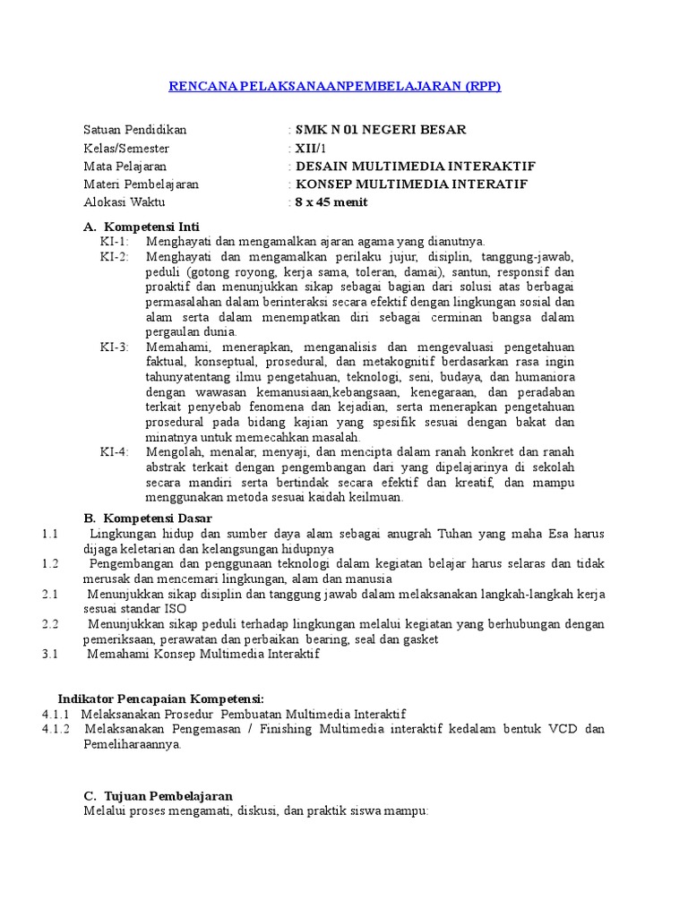 RPP Desain Multimedia Interaktif | PDF | Karier & Perkembangan | Seni