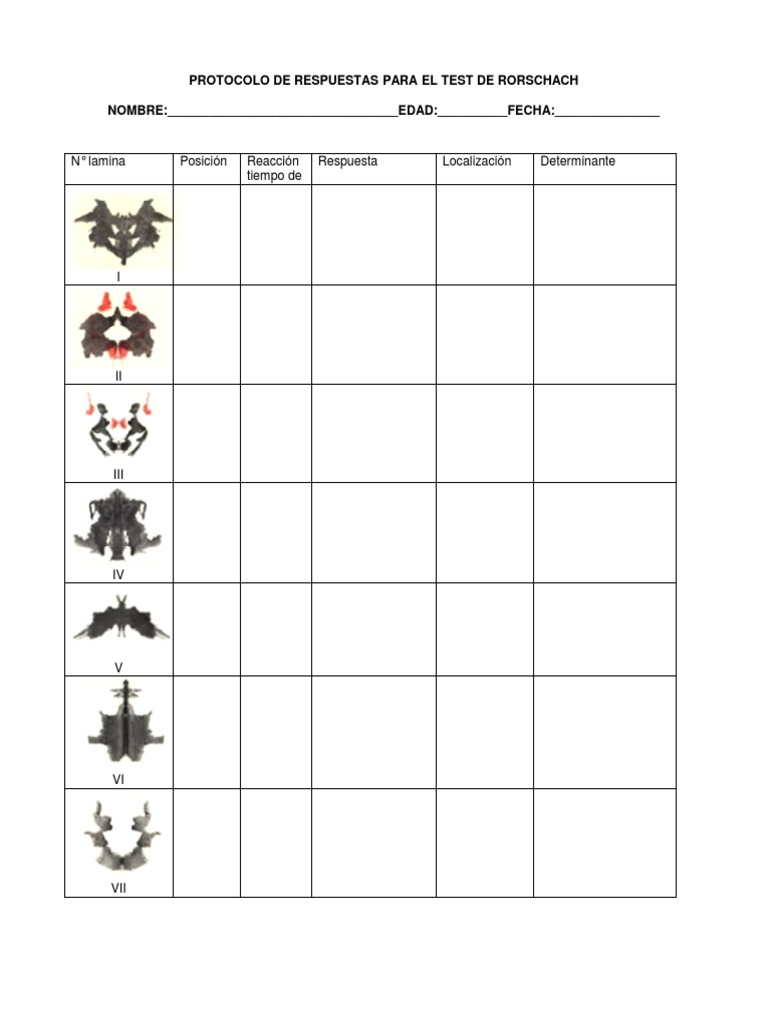 Protocolo de Respuestas para El Test de Rorschach | PDF