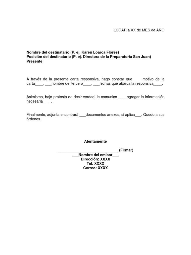 Respuesta oficial sobre [MOTIVO DE LA CARTA] proporcionando detalles adicionales sobre [NOMBRE ...
