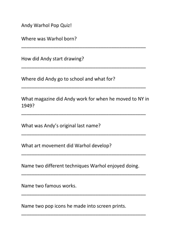 andy warhol pop quiz | Art Media
