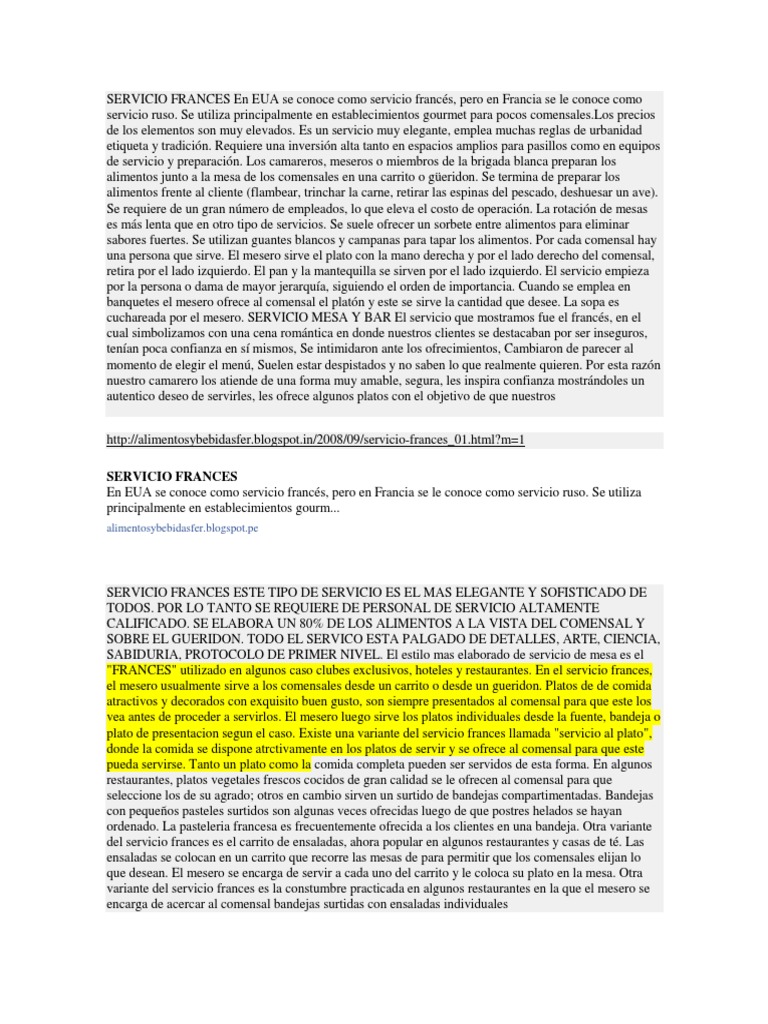 SERVICIO FRANCES en EUA Se Conoce Como Servicio Francés | PDF | Cocina ...