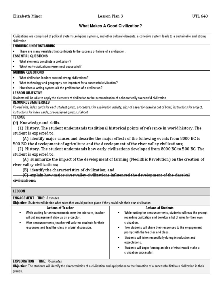 Lesson Plan 3 | PDF | Civilization | Educational Assessment