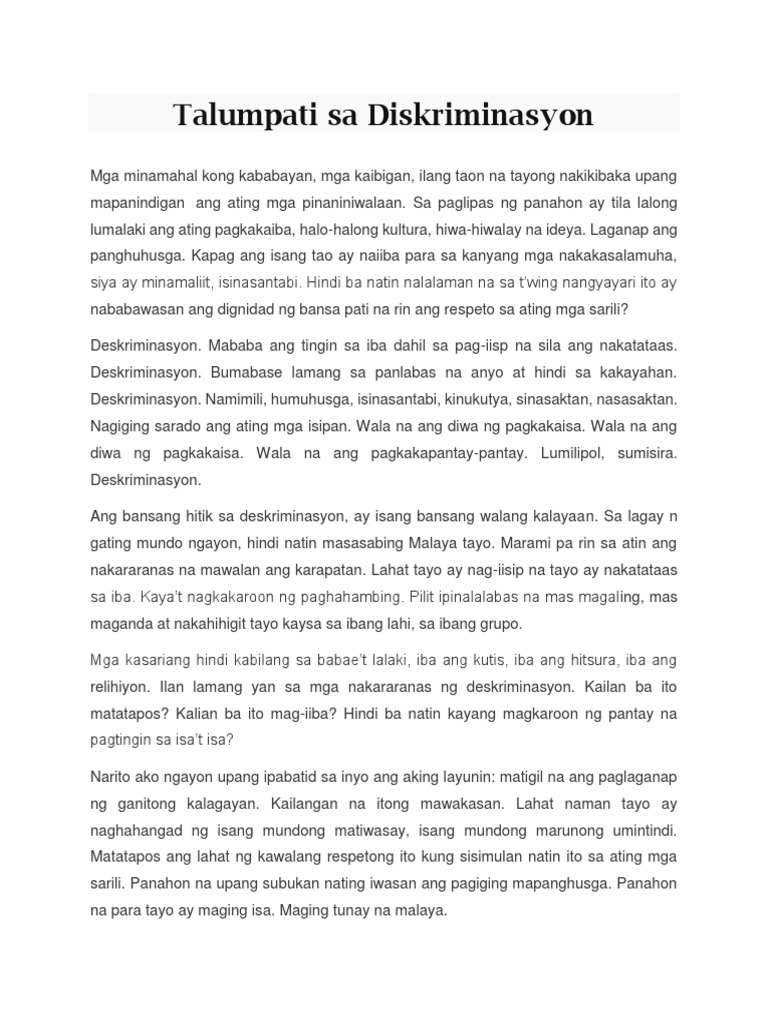 Talumpati Tungkol Sa Diskriminasyon Talumpati Tungkol - vrogue.co Talumpati Tungkol Sa Diskriminasyon Talumpati Tungkol - vrogue.co