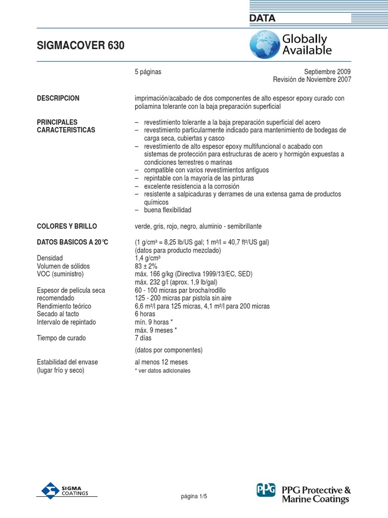 Sigmacover 630 | PDF | Acero | Aluminio